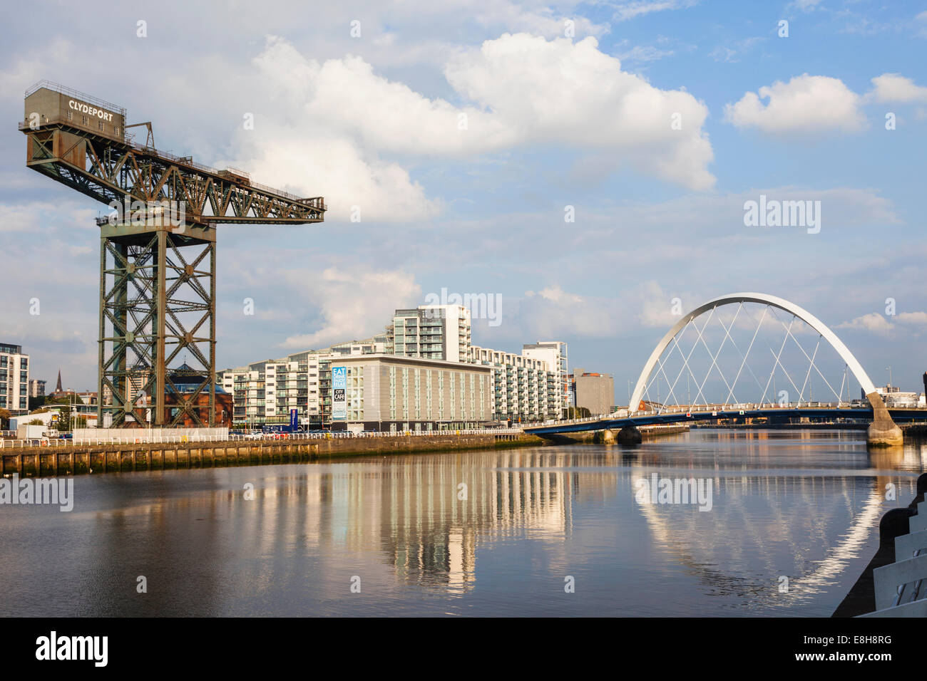 Scotland, Glasgow, Clydebank, Finnieston Crane and Clyde Arc Bridge ...
