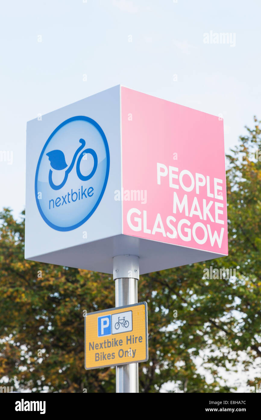Scotland, Glasgow, Nextbike Hire Bike Stand Sign Stock Photo - Alamy