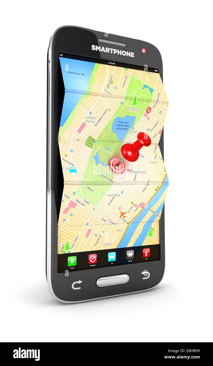 3d road map in smartphone, isolated white background, 3d image Stock ...