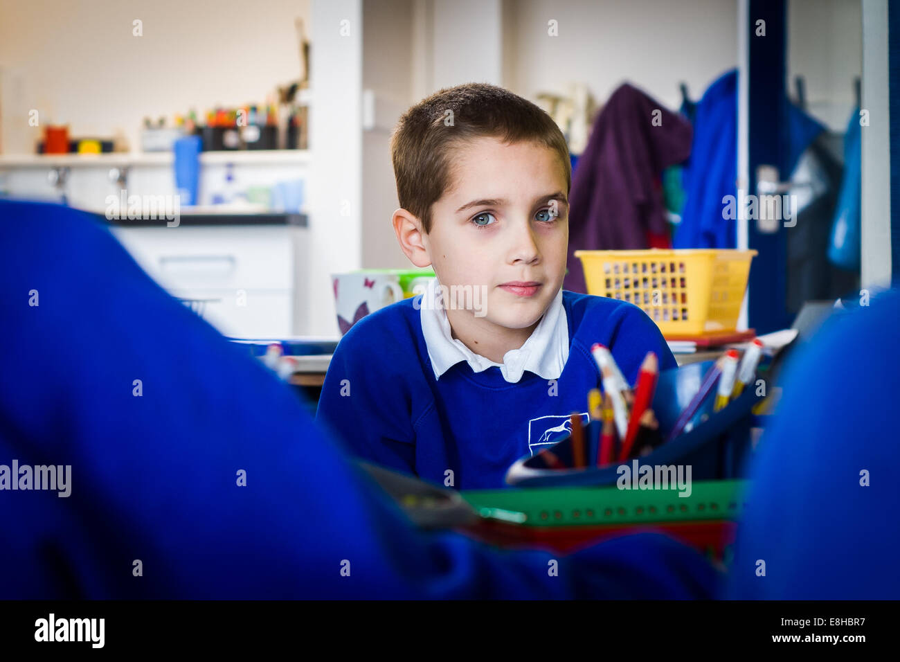 Boy in Primary school classroom in Oxfordshire,UK Stock Photo - Alamy