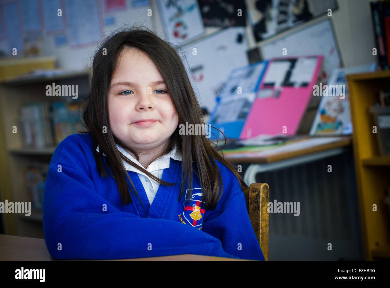 Girl aged 7 8 9 in Primary school classroom in Oxfordshire,UK Stock ...
