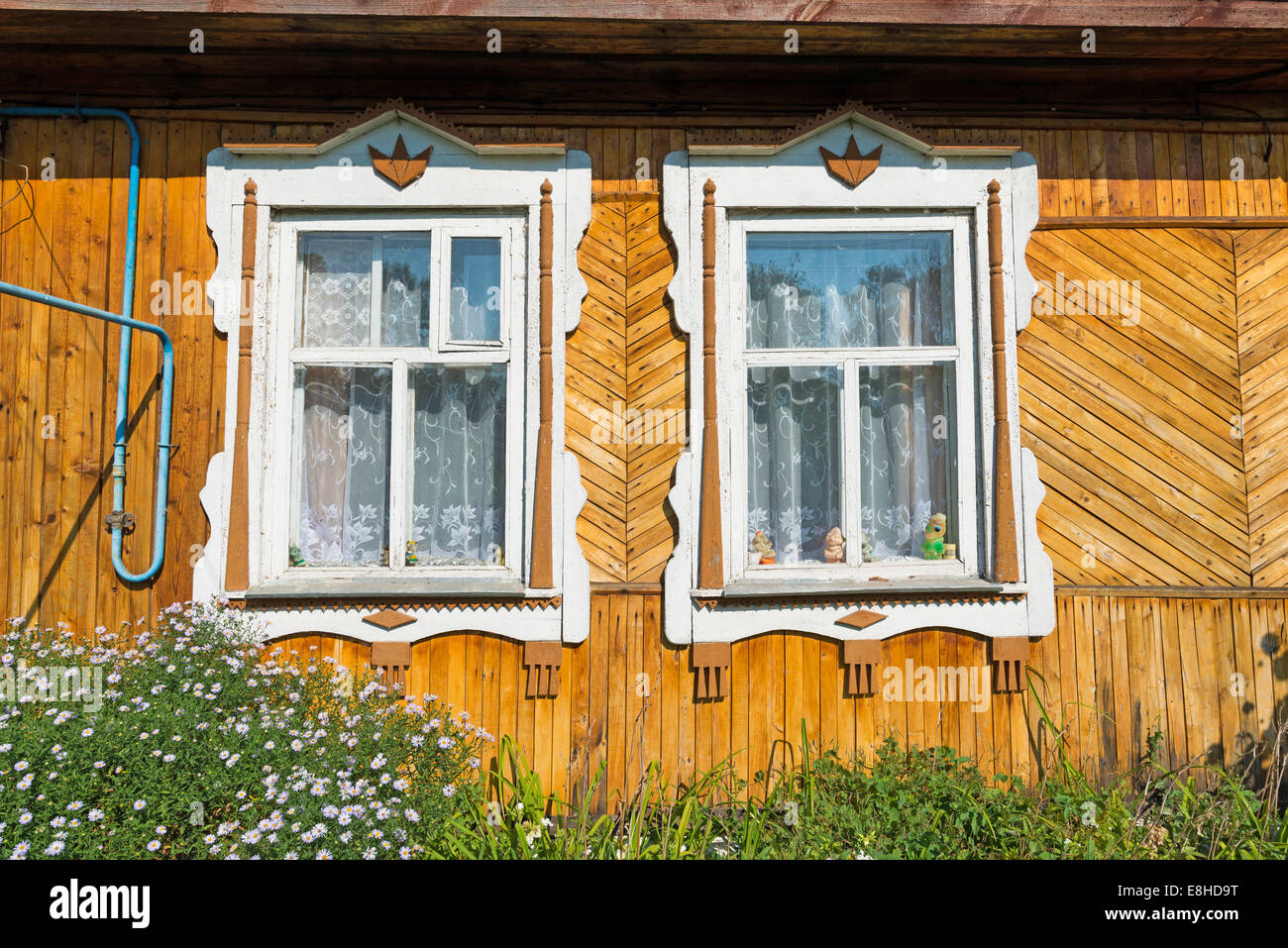 Carved window in old russian country house Stock Photo - Alamy