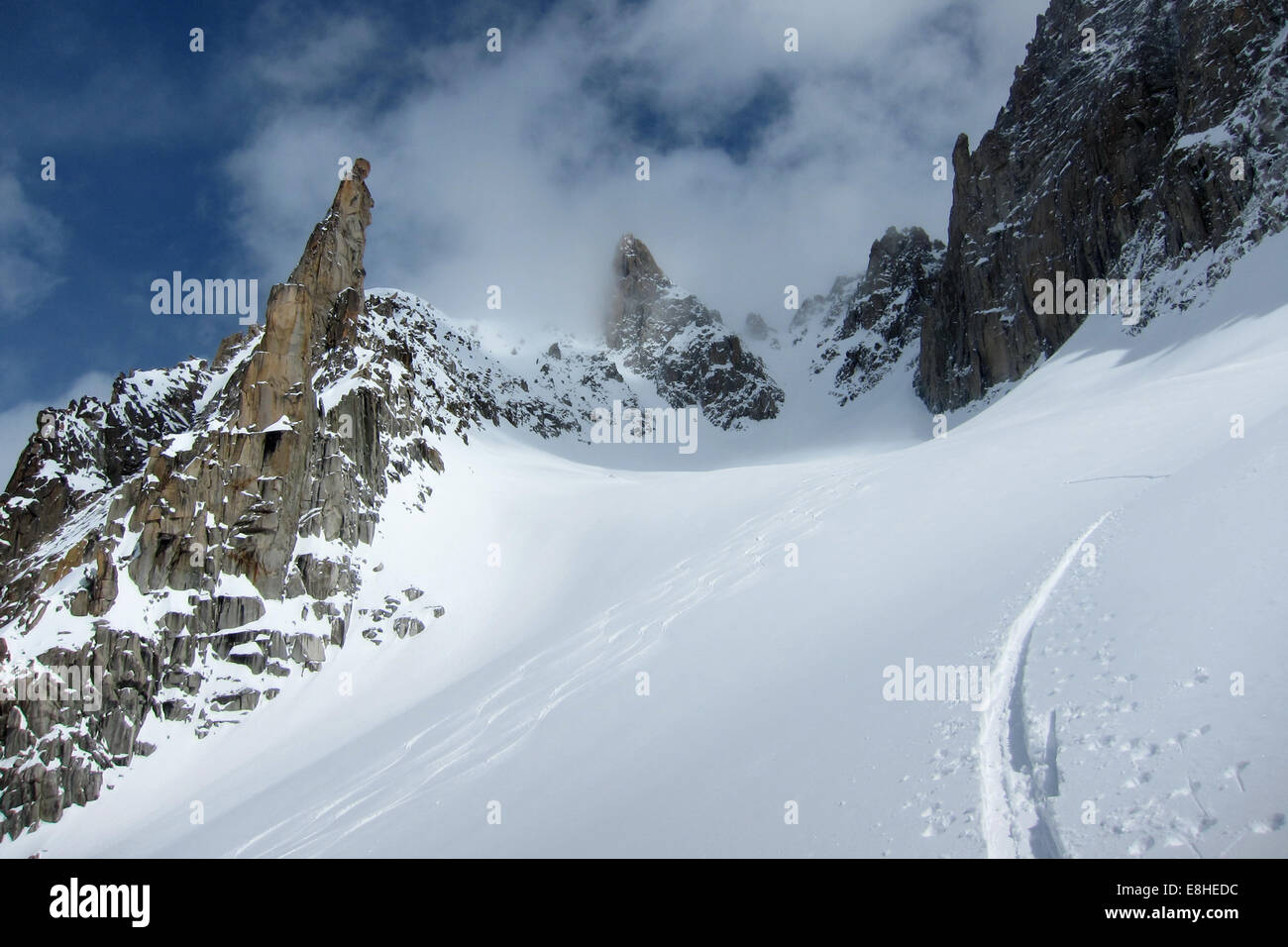 Ski track up towards Aiguille du Tacul, Chamonix, France Stock Photo ...