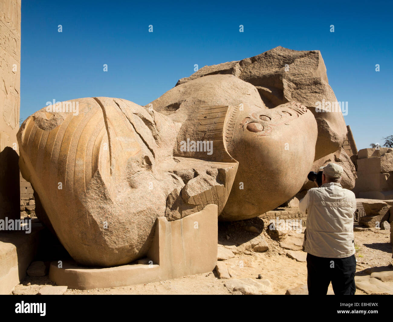 Egypt, Luxor, Ramesseum, Mortuary Temple, fallen Colossus of Ramses II ...