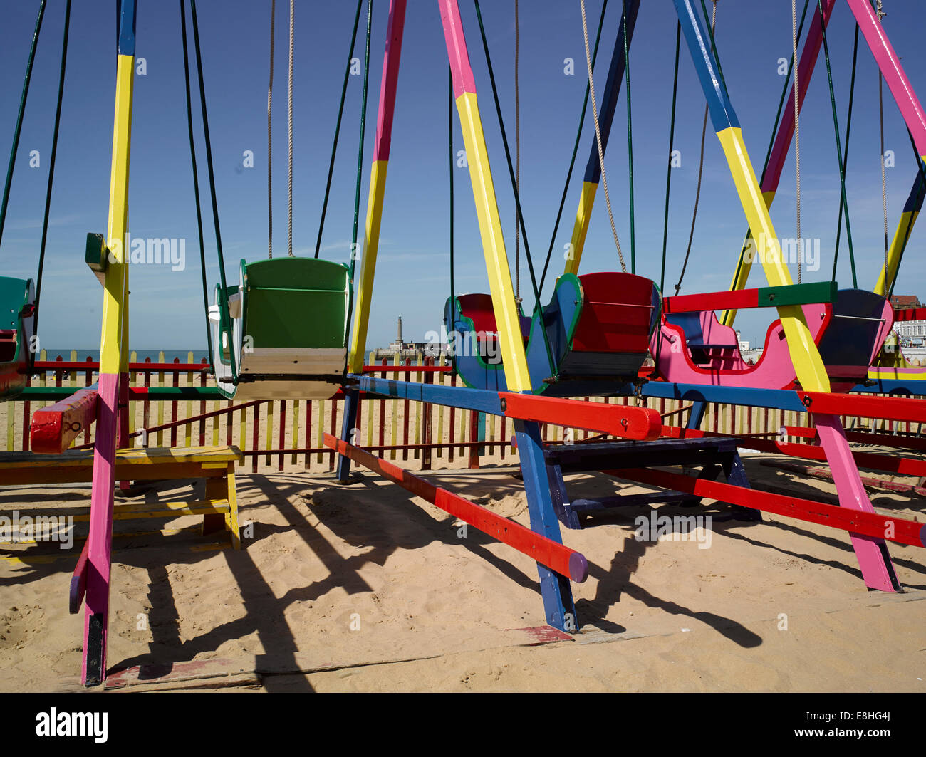 Wooden swings at Margate beach, Kent, UK Stock Photo - Alamy