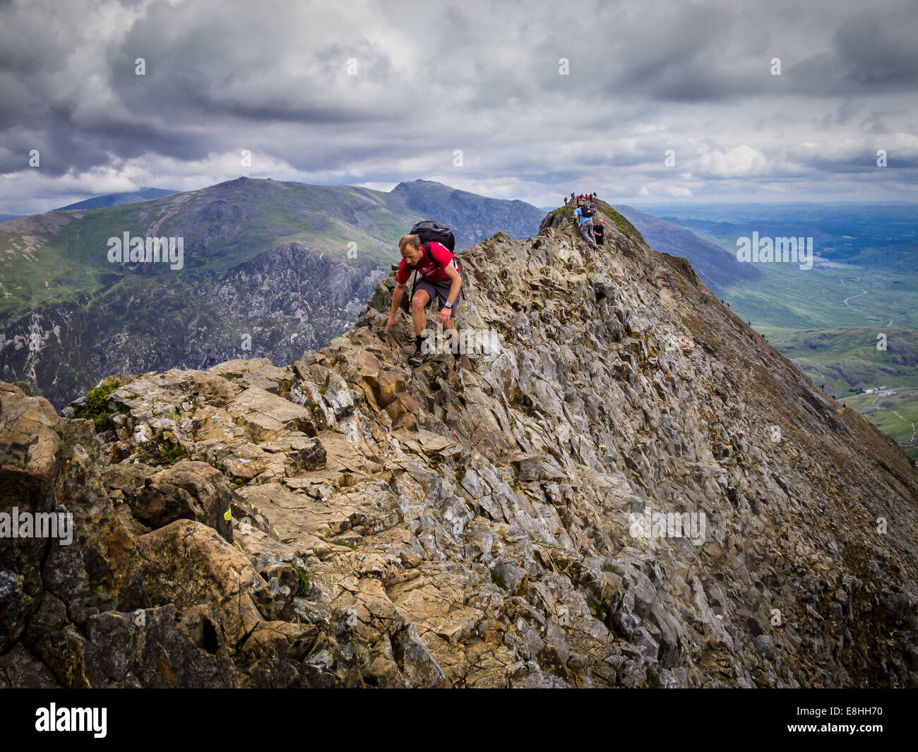 Hill Walker Ascending Crib Goch On Mount Snowdon Stock Photo Alamy