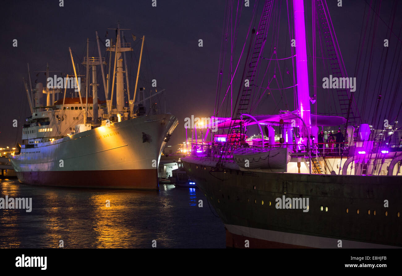 Hamburg, Germany. 8th Oct, 2014. The poles of the museum ship Rickmer ...