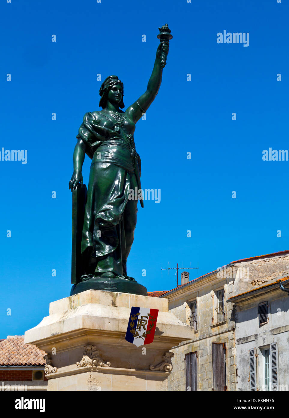 French Statue of Liberty in summer in the town centre at Jonzac in the ...