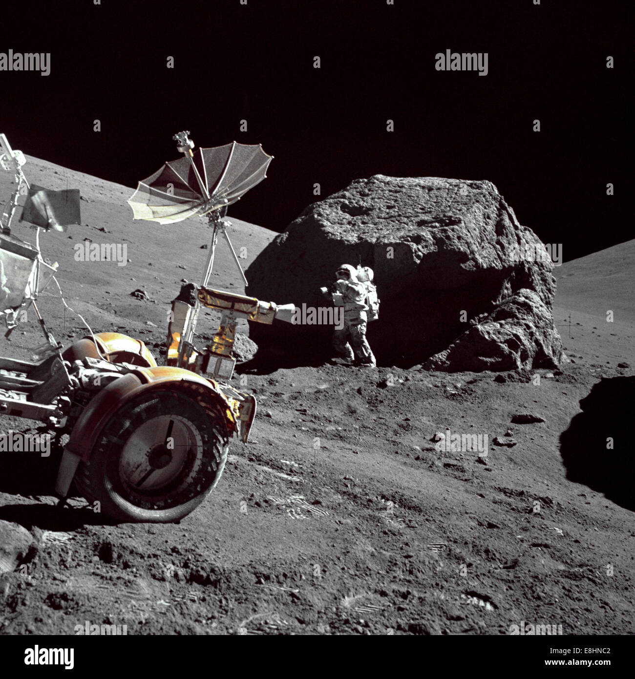 A large lunar boulder on the surface of the Moon. The boulder, captured ...