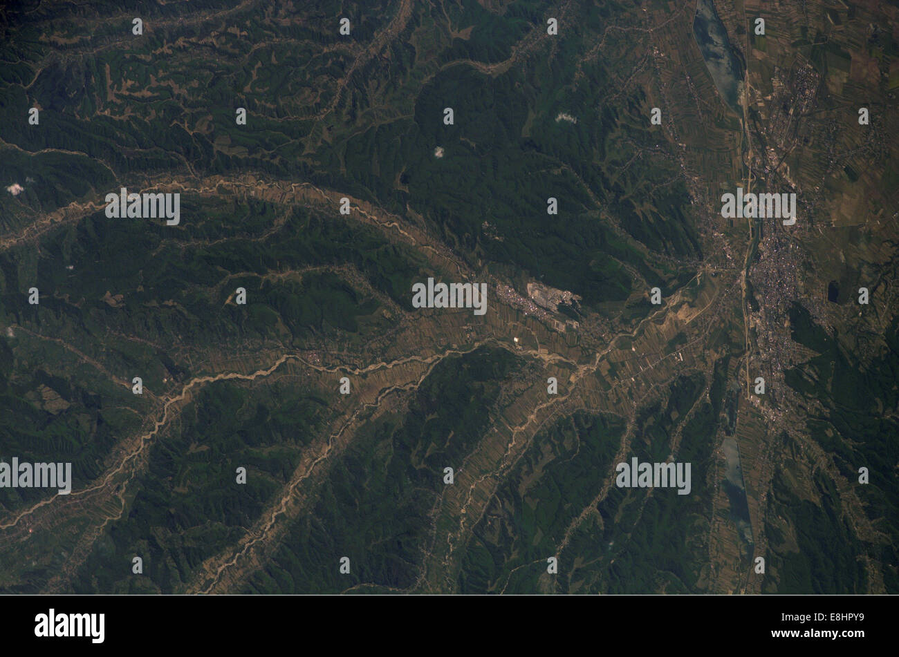 This image from space shows a clear view of Romania's geographical ...