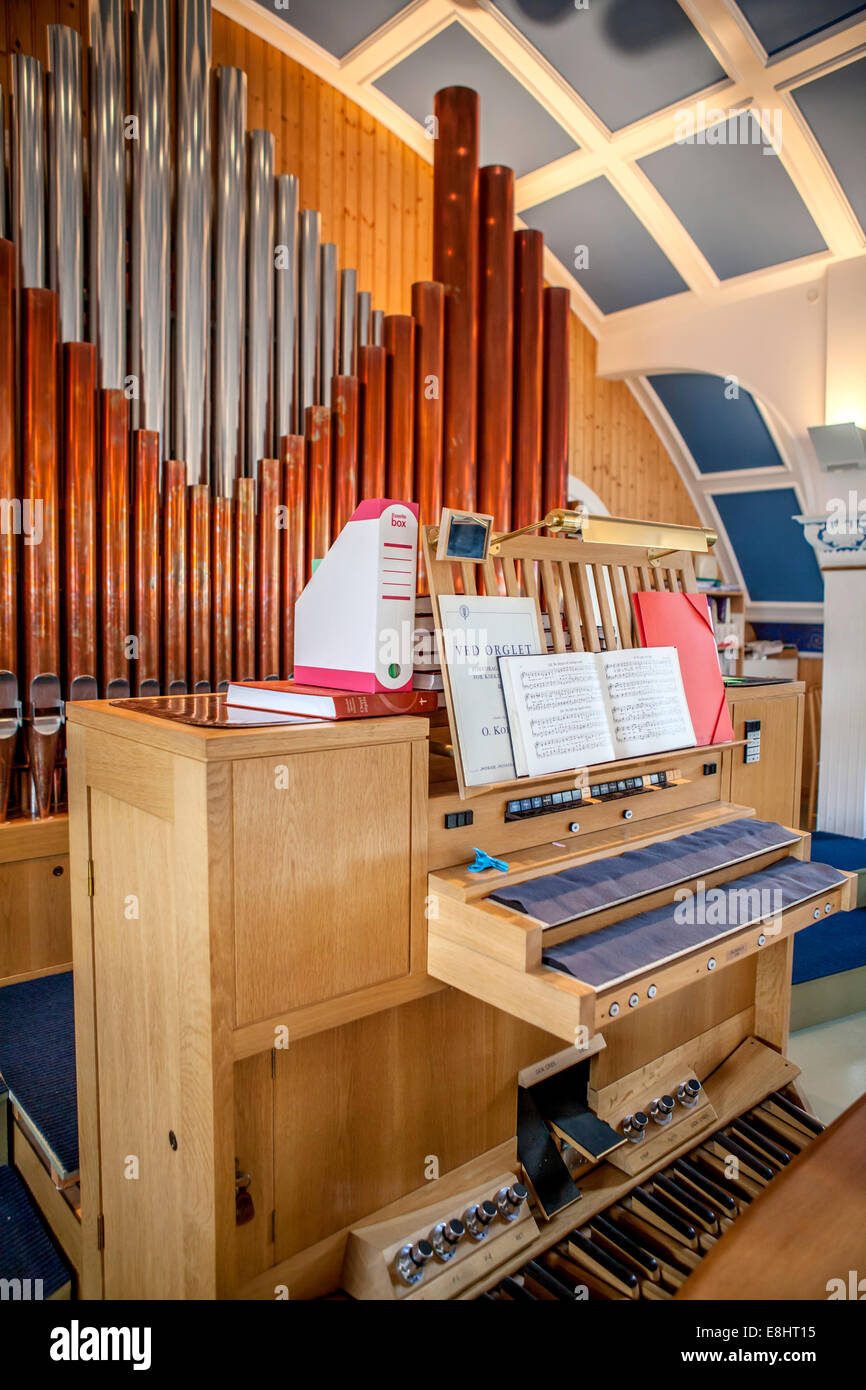 Pipe organ in a beautiful wooden chapel in Iceland Stock Photo - Alamy