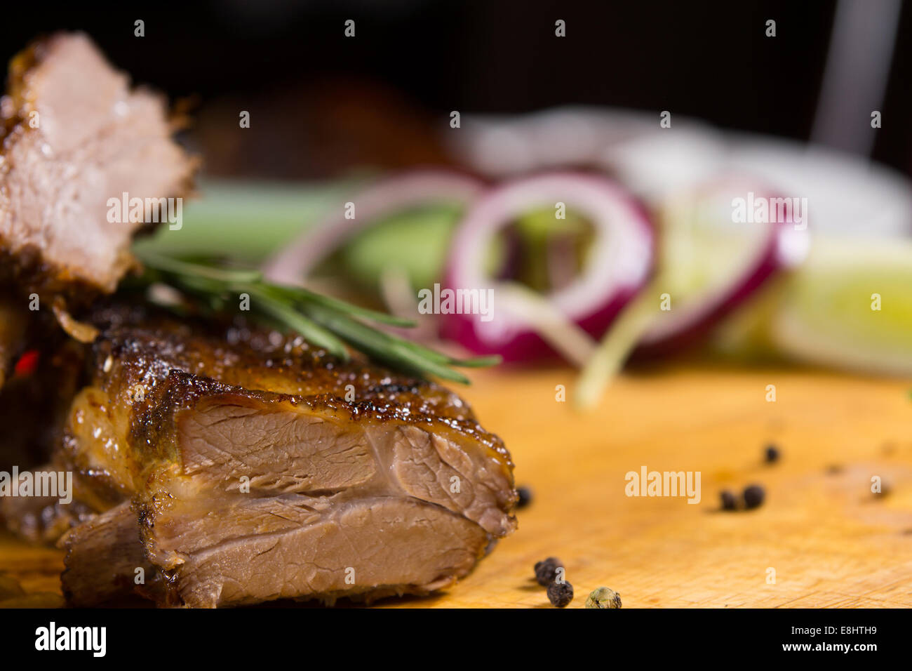 Close up Tasty Sliced Meat Dish on Wooden Chopping Board Board Stock ...