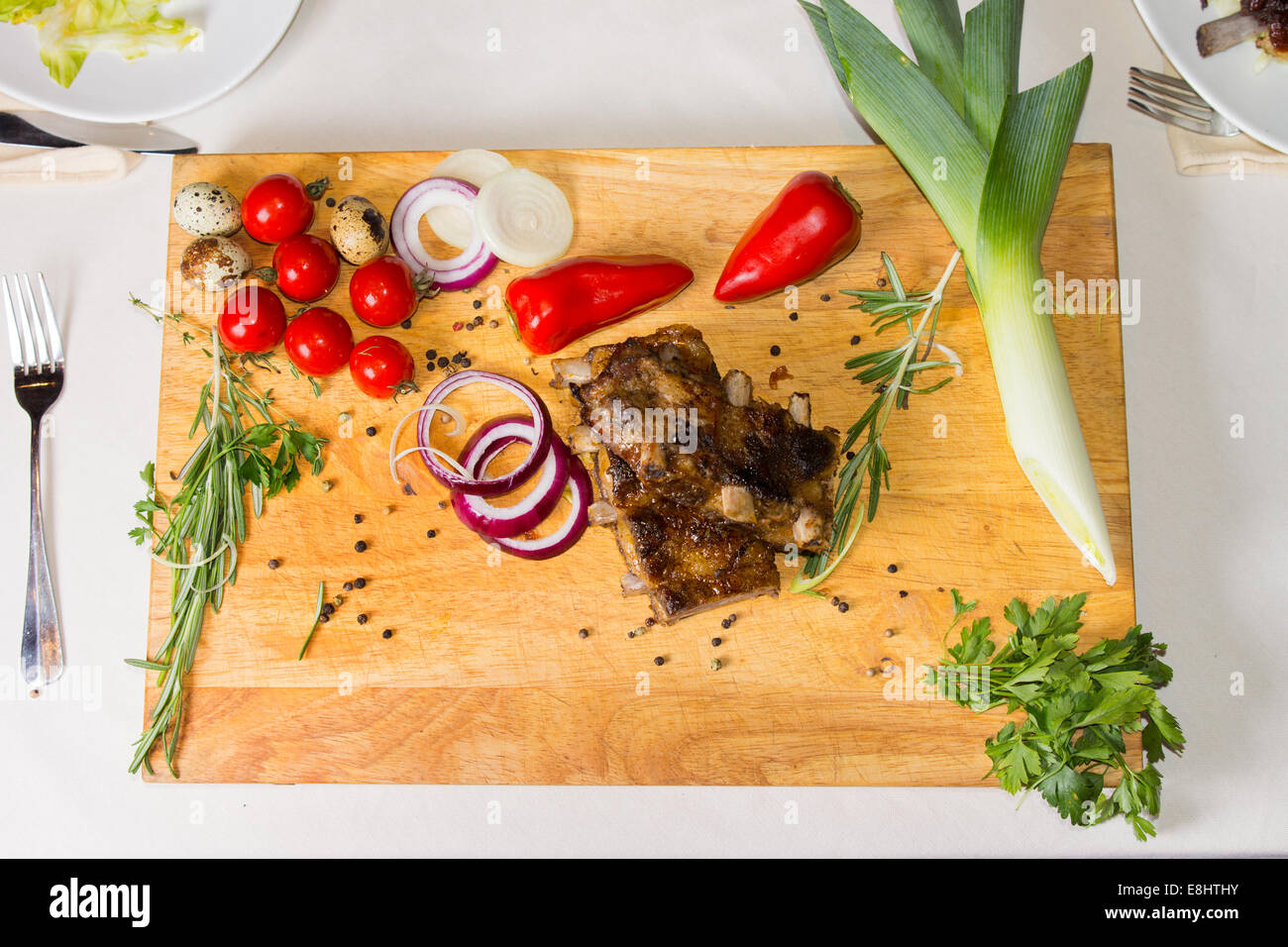 Appetizing Well Cooked Meaty Main Dish on Wooden Chopping Board with ...