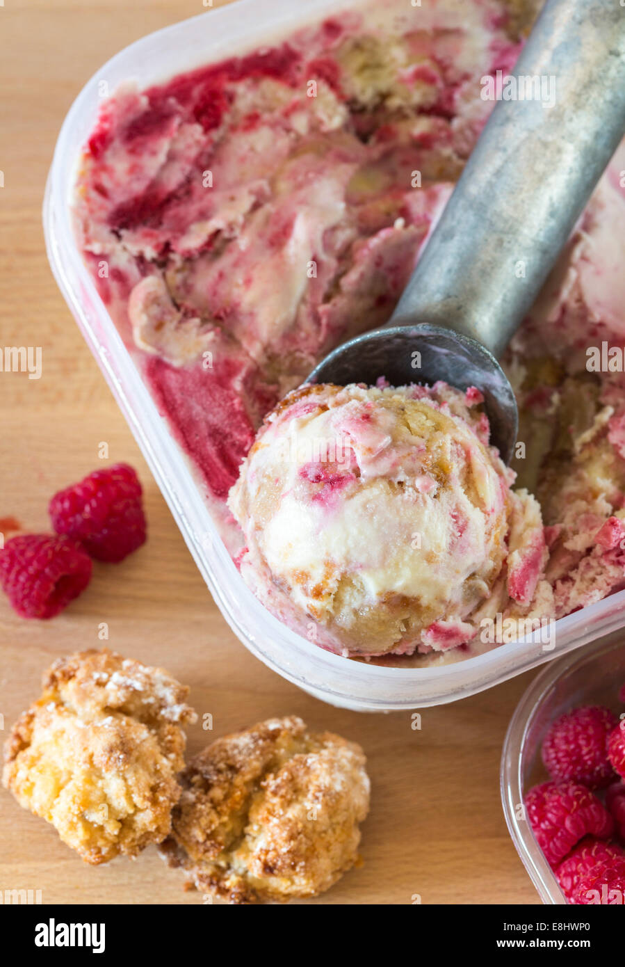 homemade white chocolate ice cream with raspberry ripple and almond ...