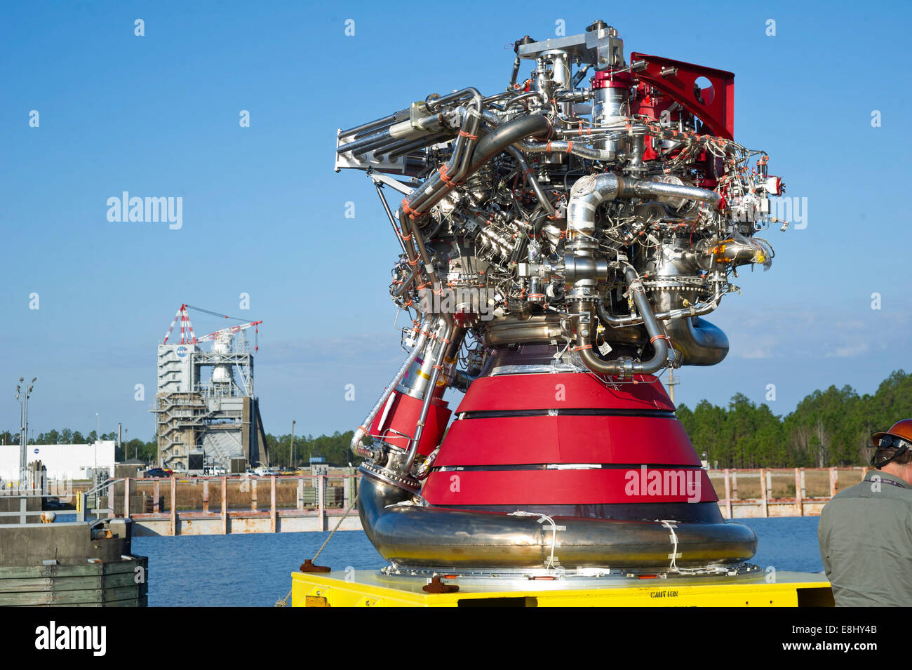 A J-2X engine is transported to the A-2 Test Stand at NASA's Stennis ...