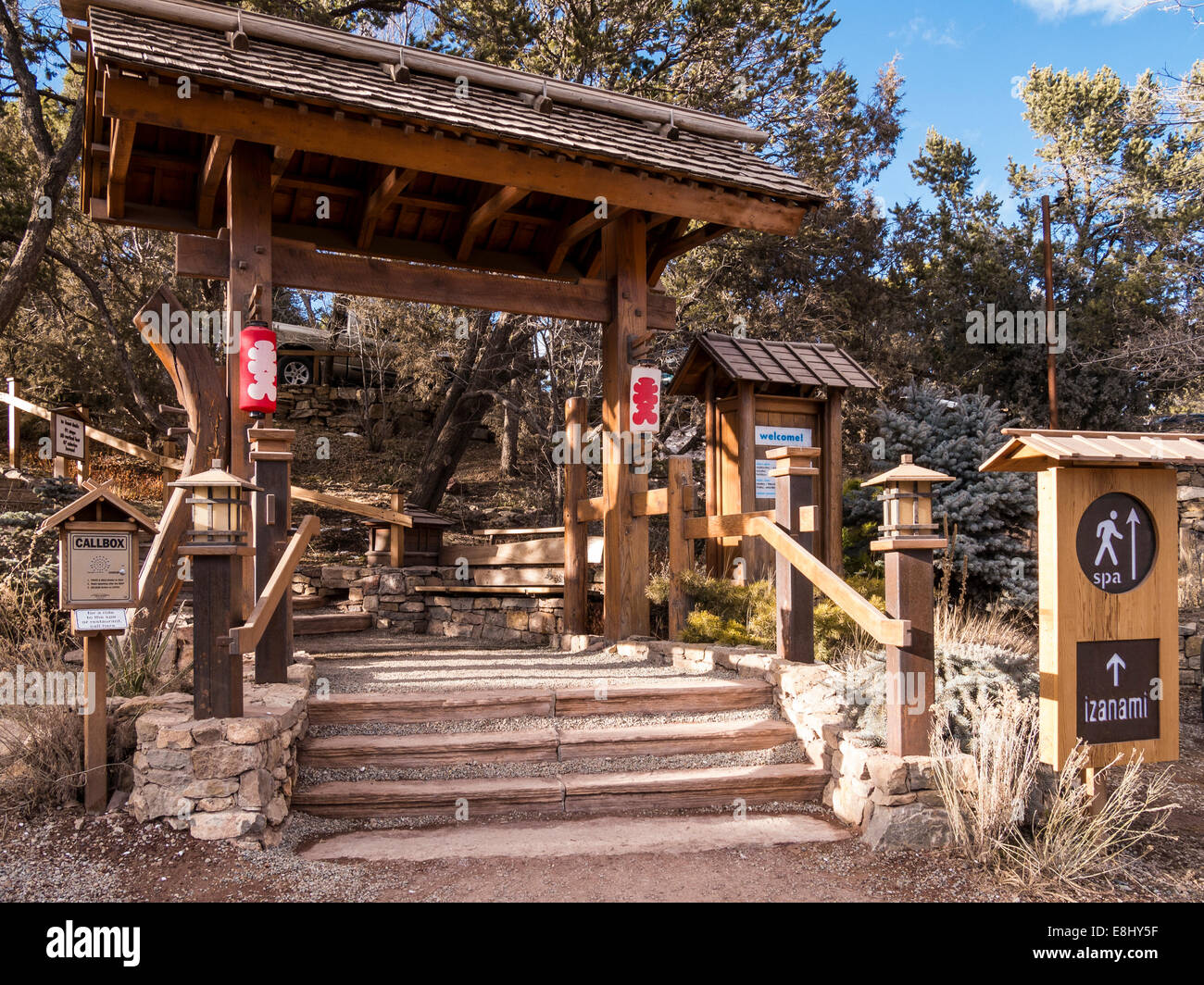 Entrance walkway, Ten Thousand Waves, Santa Fe, New Mexico Stock Photo ...