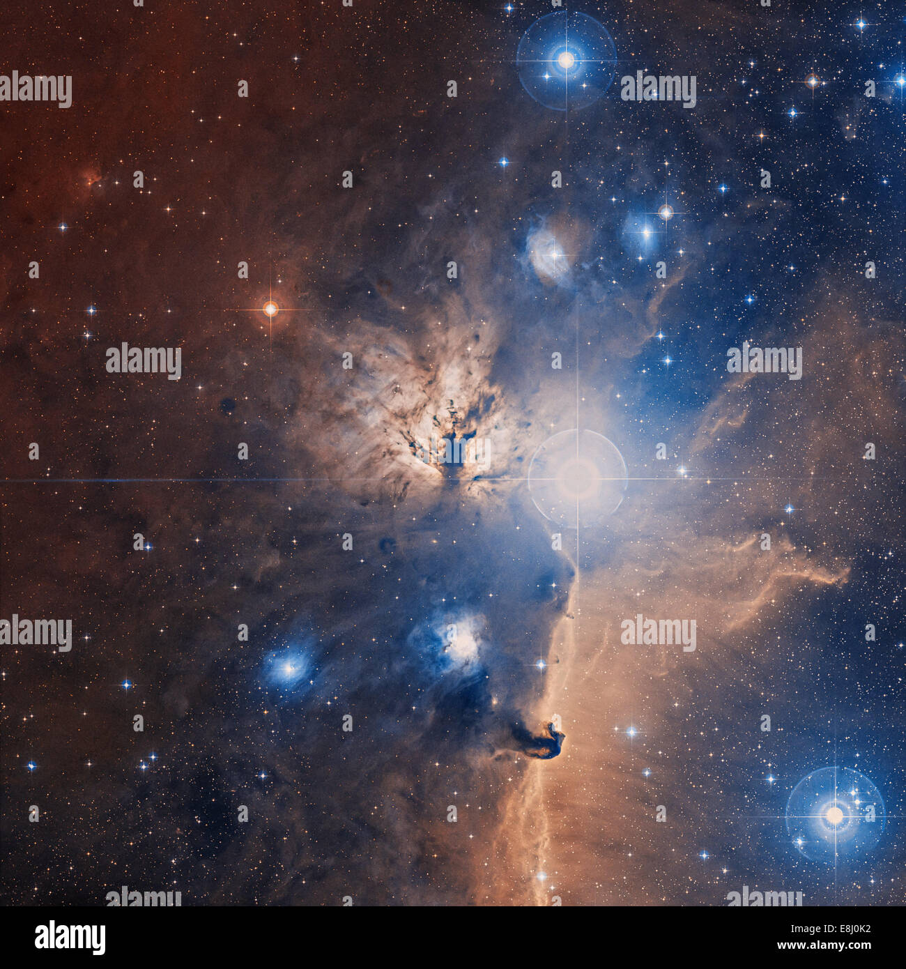 An optical image of the Flame Nebula, captured in high detail ...