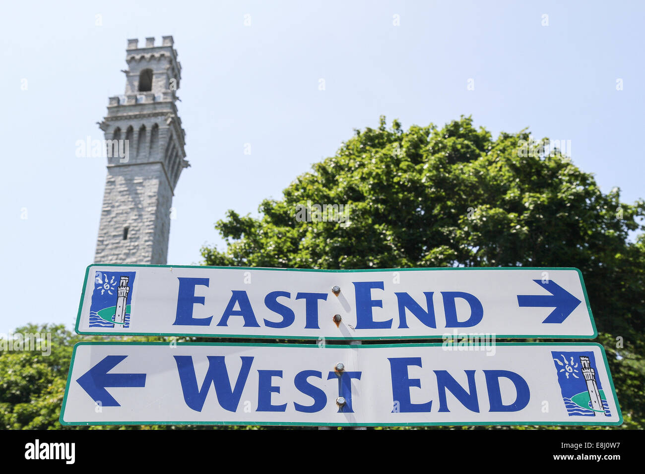 Directional signs, Pilgrim Monument in the background, Provincetown ...
