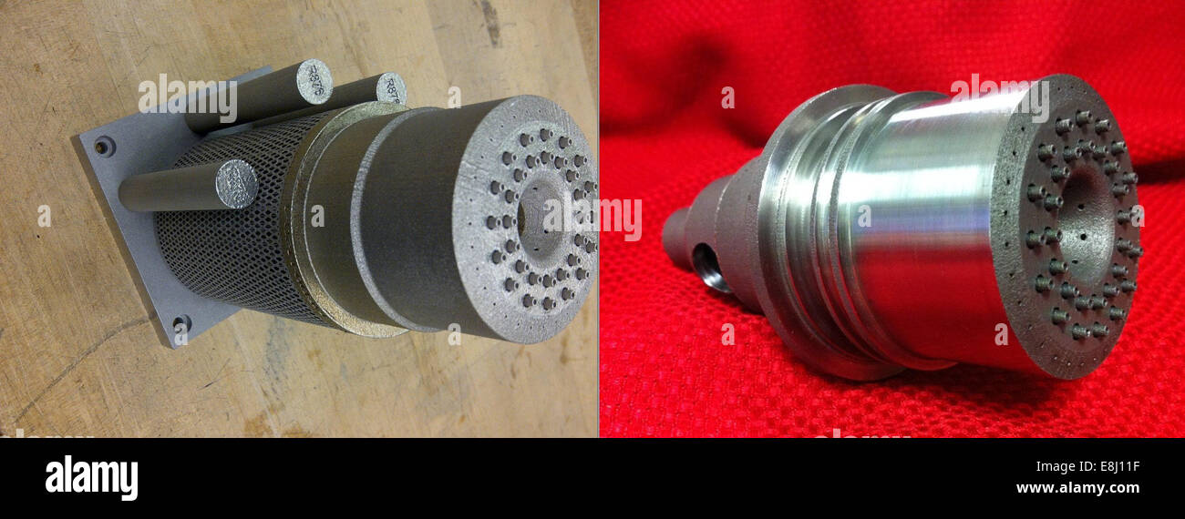 A rocket engine injector is manufactured using advanced 3D printing ...