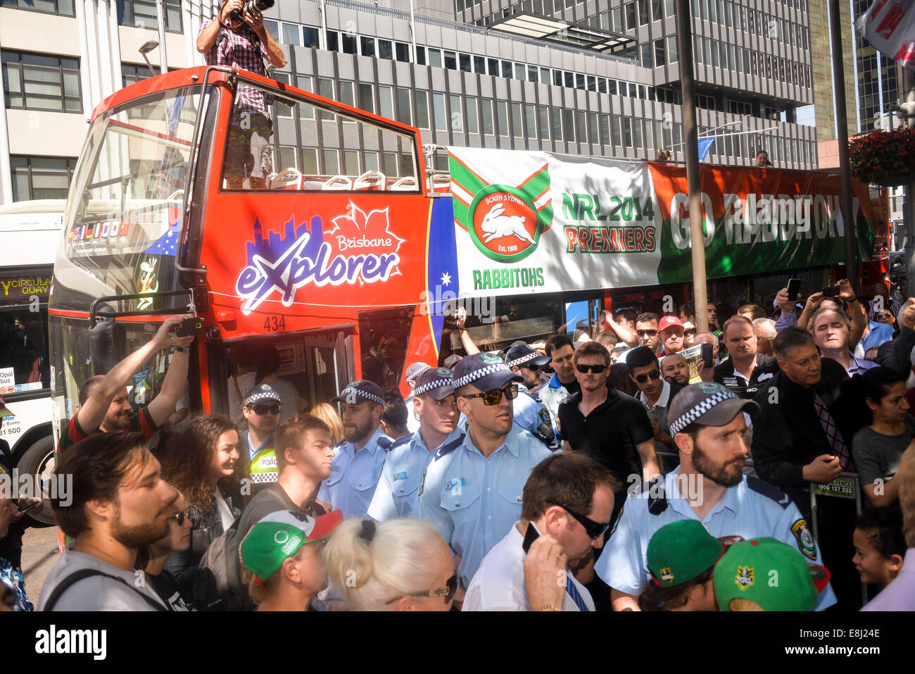 Sydney, Australia. 9th October, 2014. South Sydney Rabbitohs fans watch ...