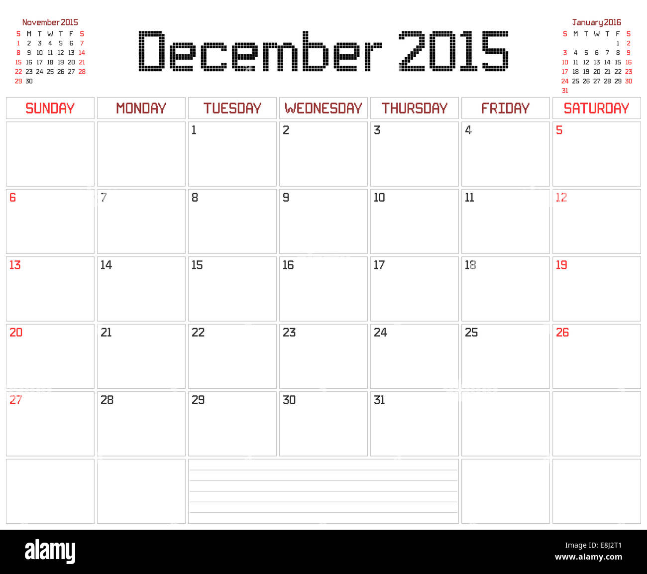 December 2015 Monthly Calendar