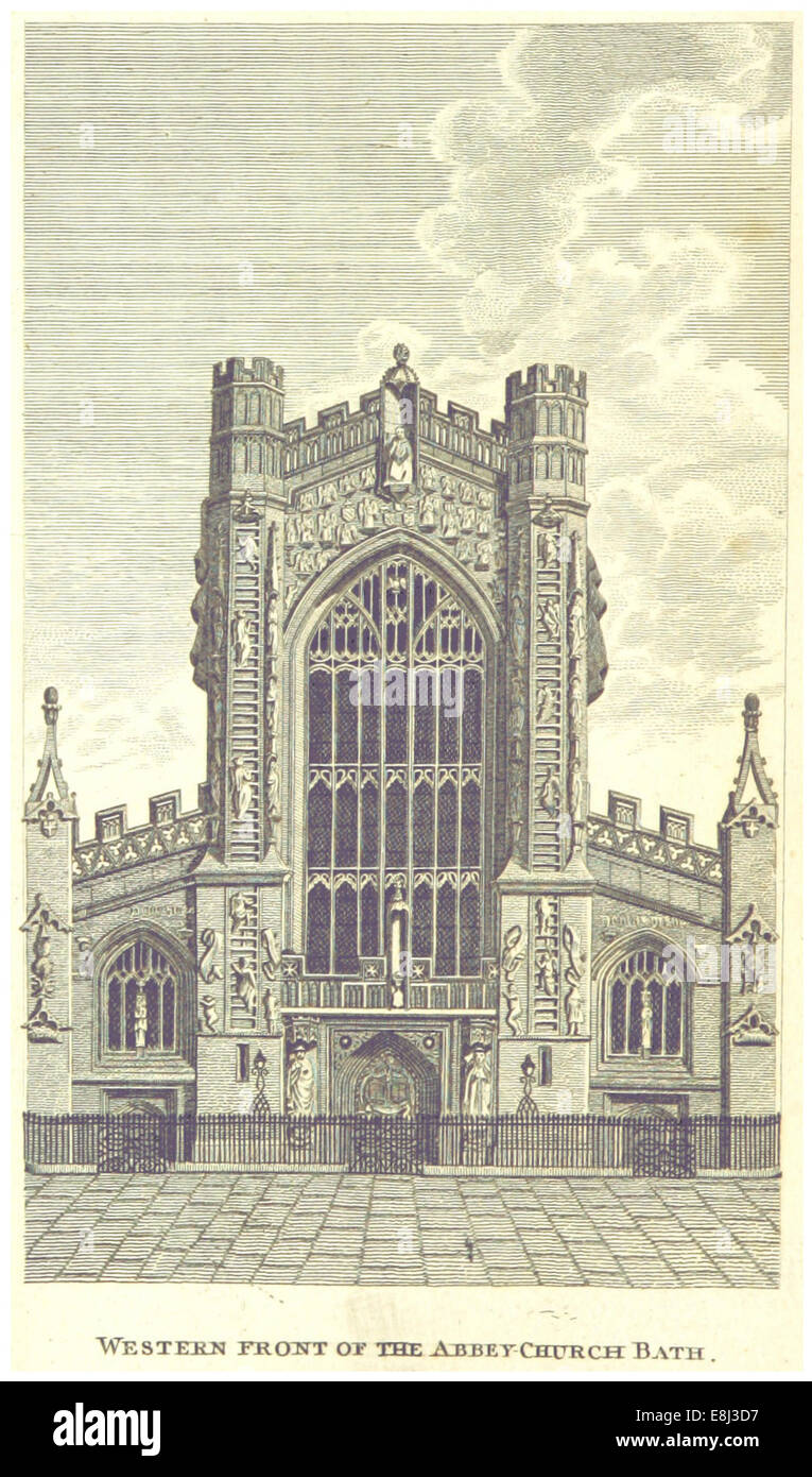 This vintage illustration depicts the western front of the Abbey Church ...