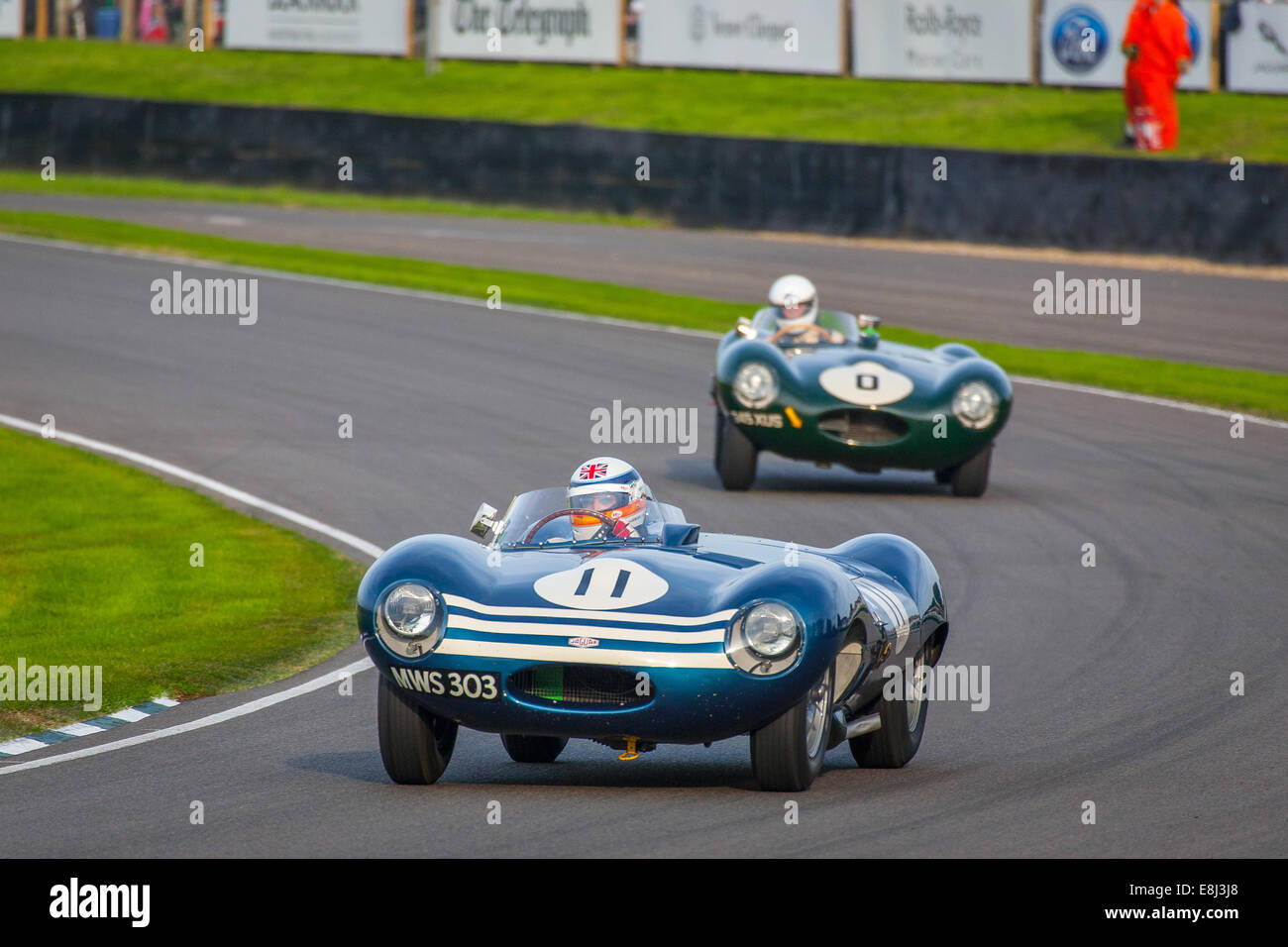 Derek Bell in the Jaguar D type race at the Goodwood Revival 2014, West ...