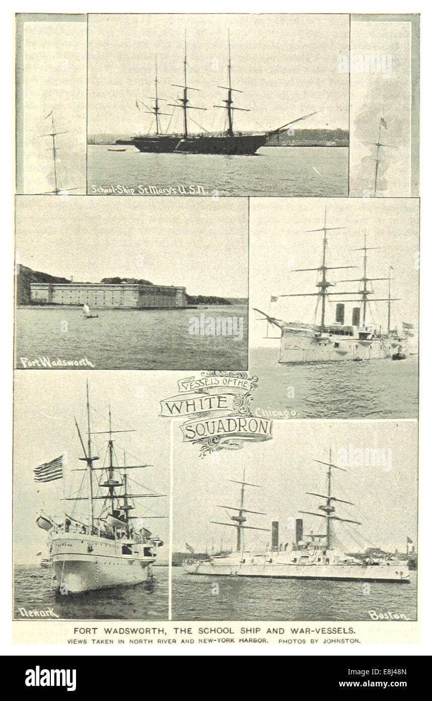 A 1893 illustration of Fort Wadsworth, featuring the school ship and ...