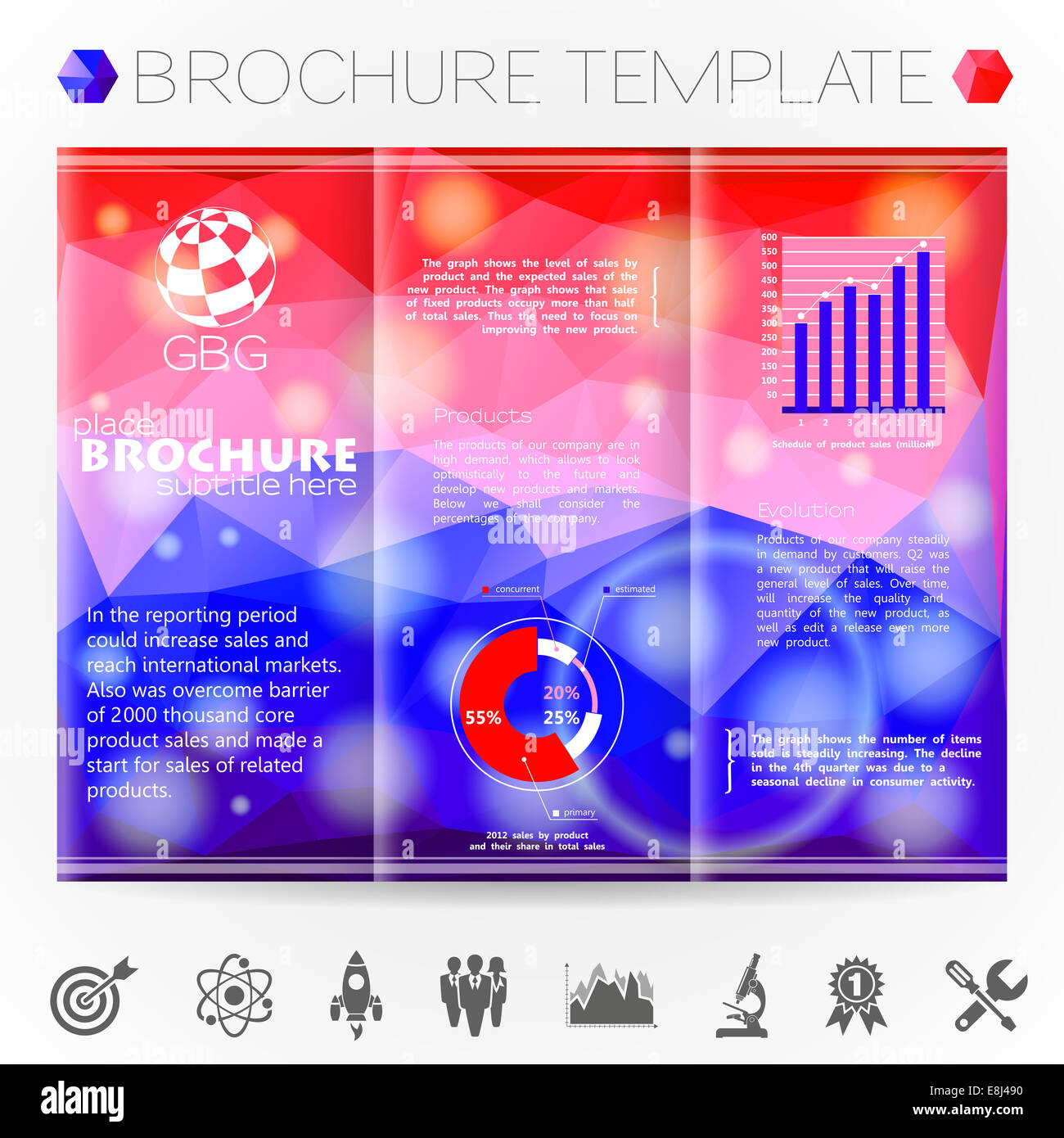 Modern Brochure Design Template with Triangle Pattern and Bokeh Effect ...