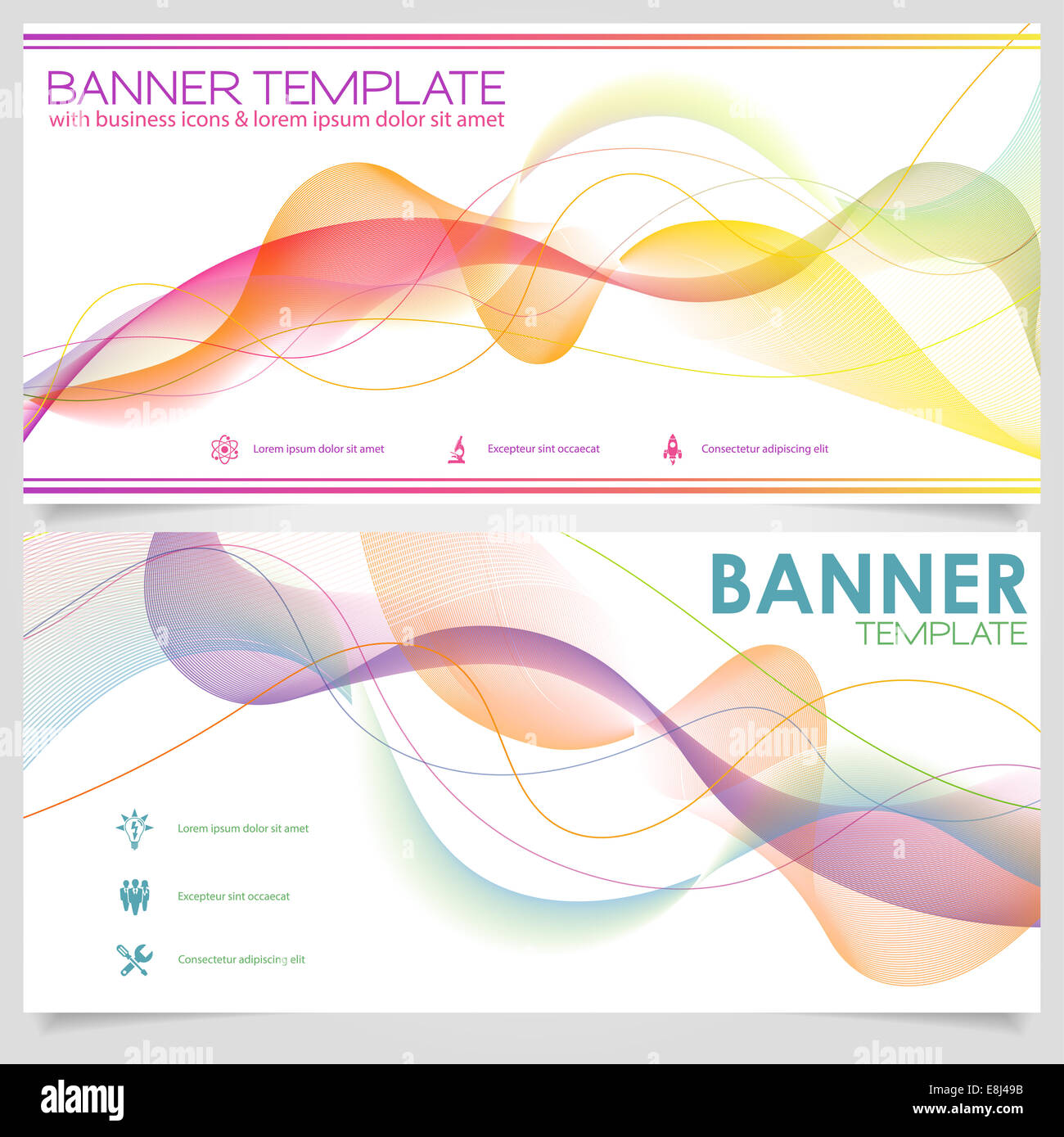 Modern Banner Design Template with Wave Pattern and Collect Icons Stock ...