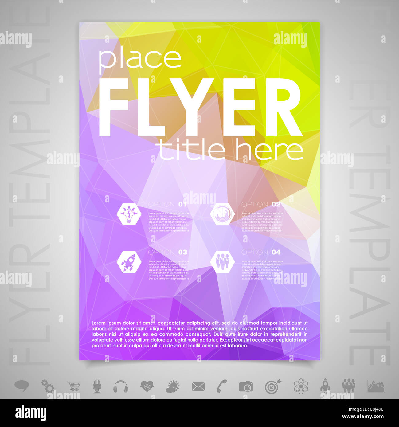 Flyer Design with Triangle Pattern, Icons and Number Options. Template ...