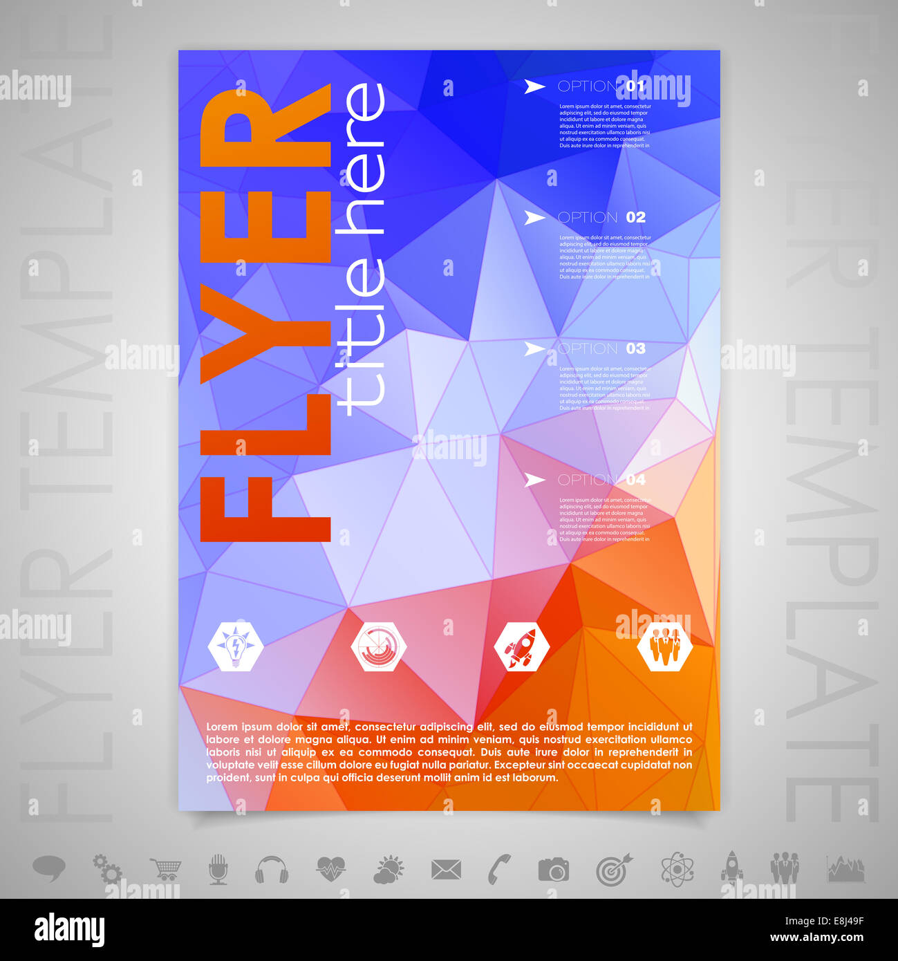 Flyer Design with Triangle Pattern, Icons and Number Options. Template ...