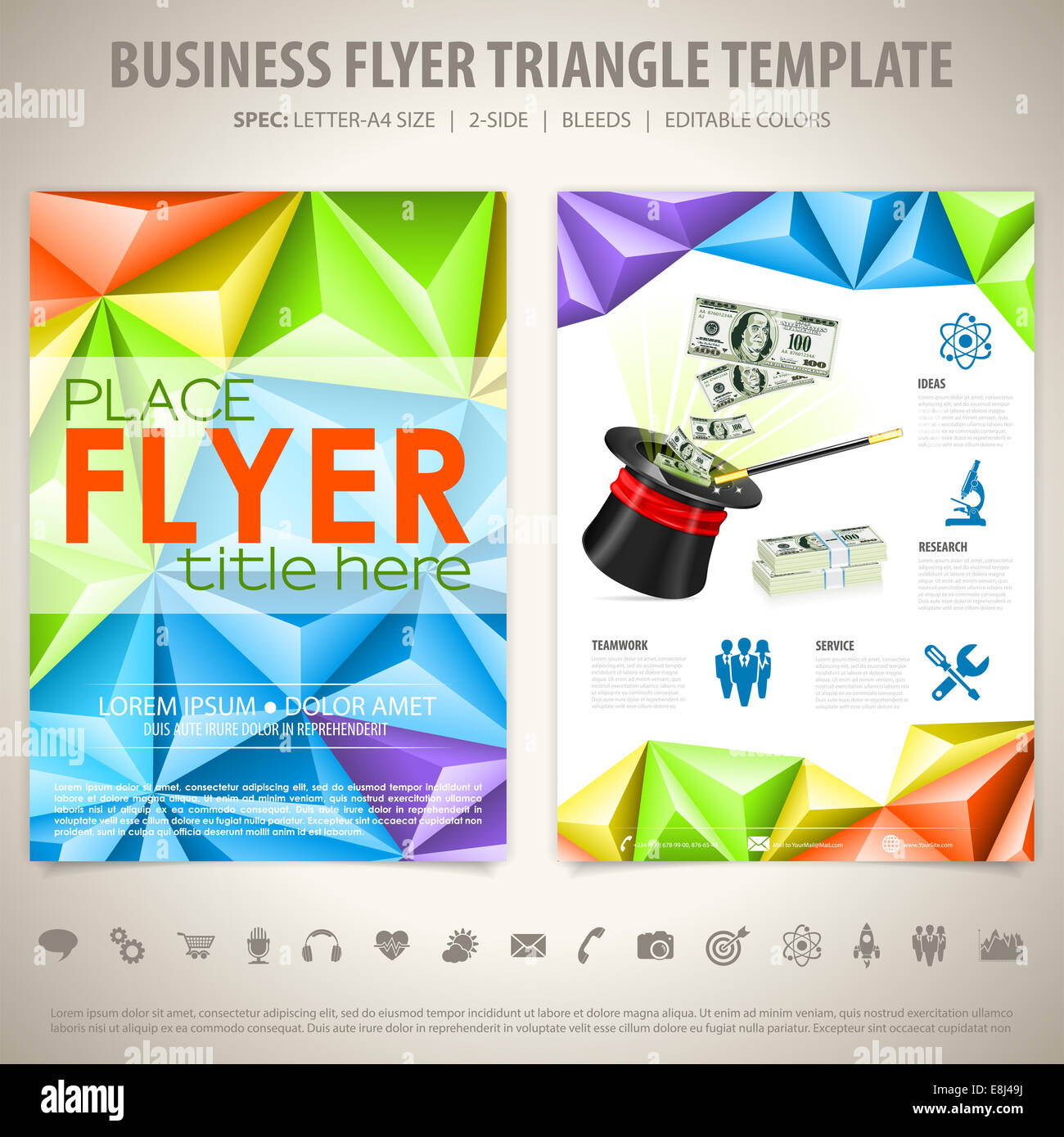 Flyer Design with Magician Hat, Triangle Pattern, Icons and Options ...
