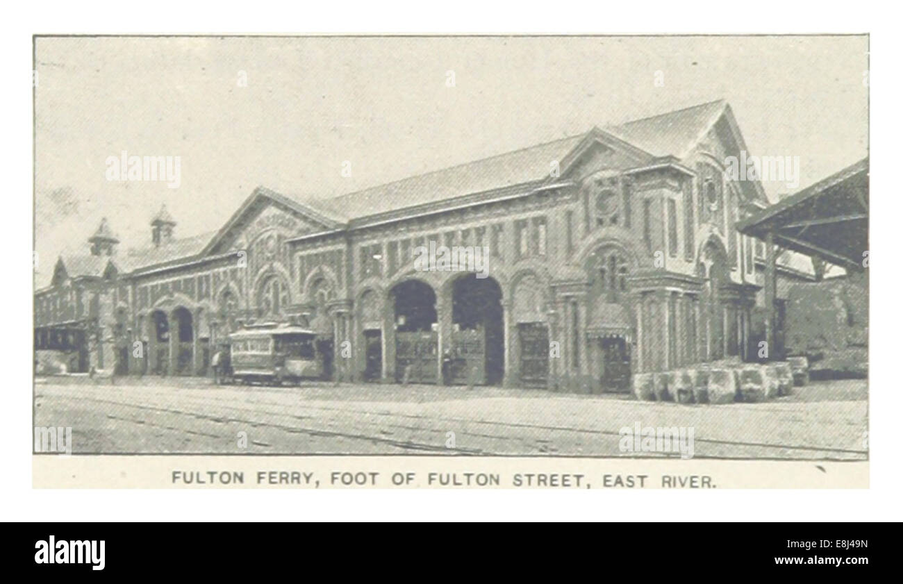 This 1893 illustration shows the Fulton Ferry terminal at the foot of ...