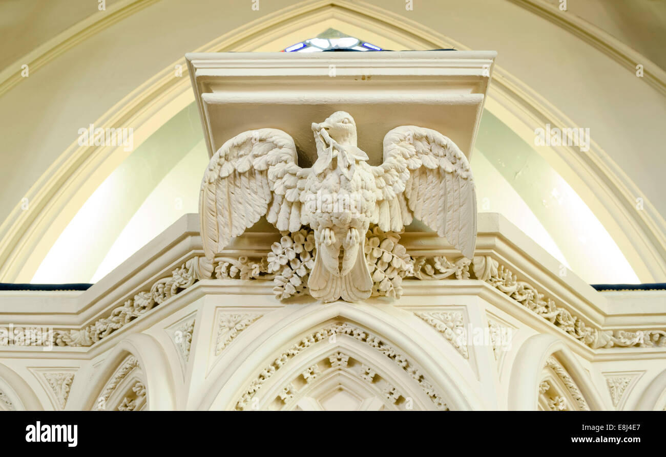 Dove figure on the altar in the interior of the "First Church of Otago ...