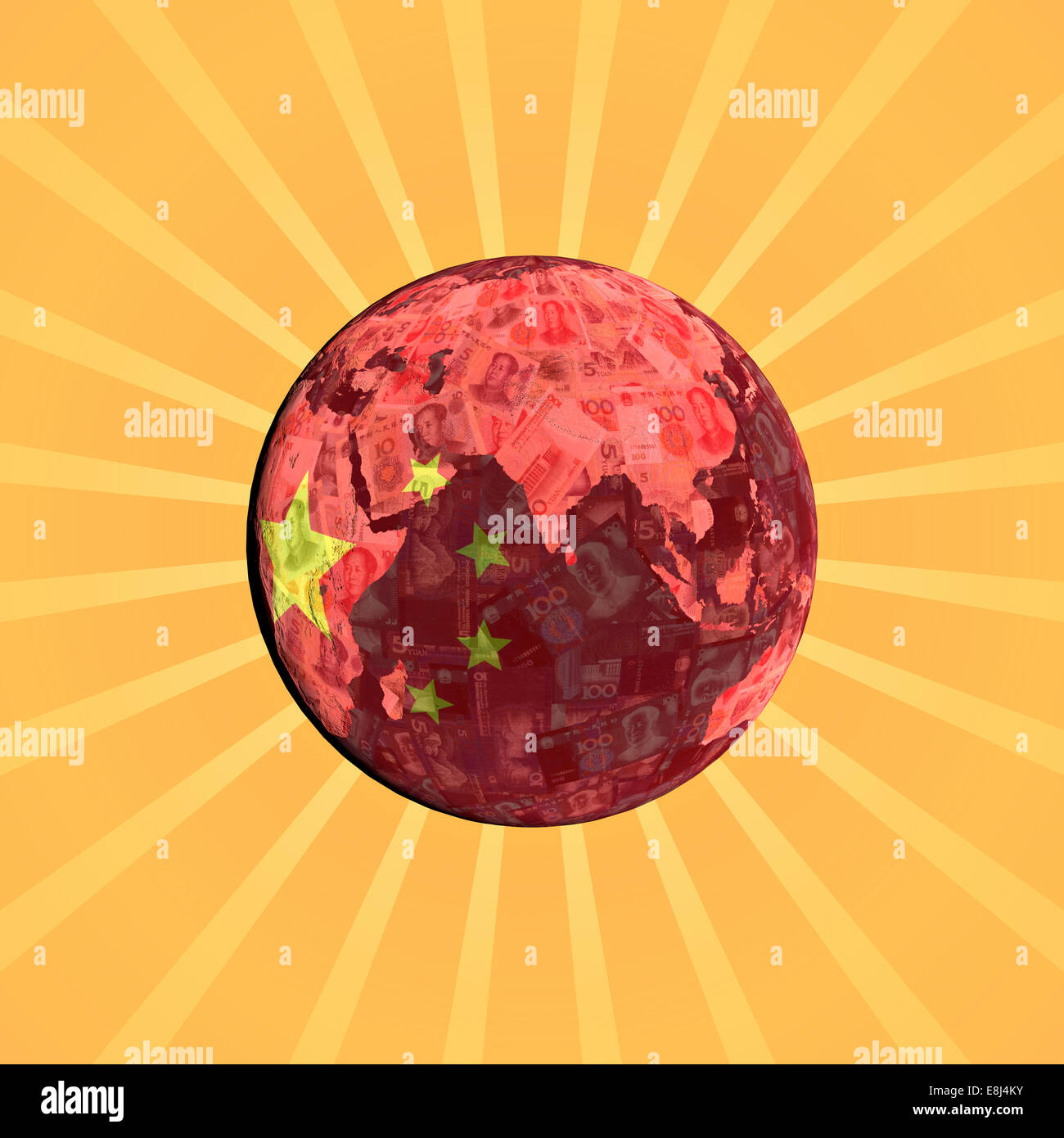 Chinese currency flag globe with sunburst illustration Stock Photo - Alamy