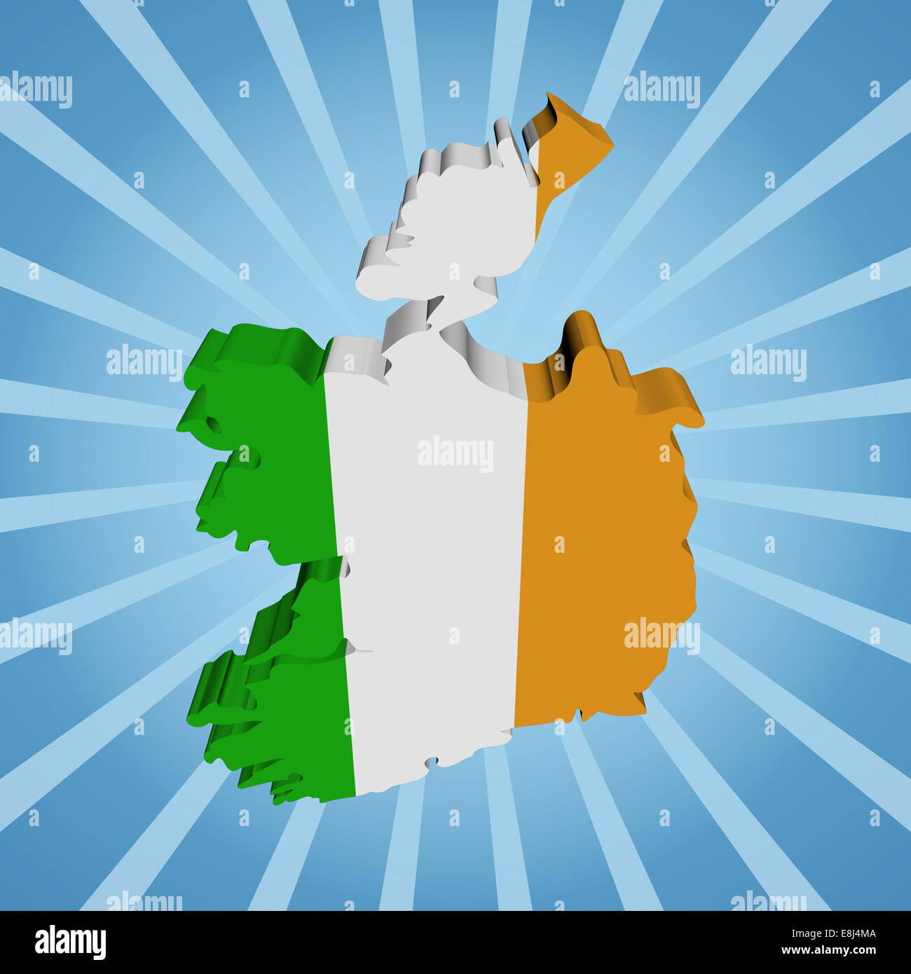 Ireland map flag on blue sunburst illustration Stock Photo - Alamy