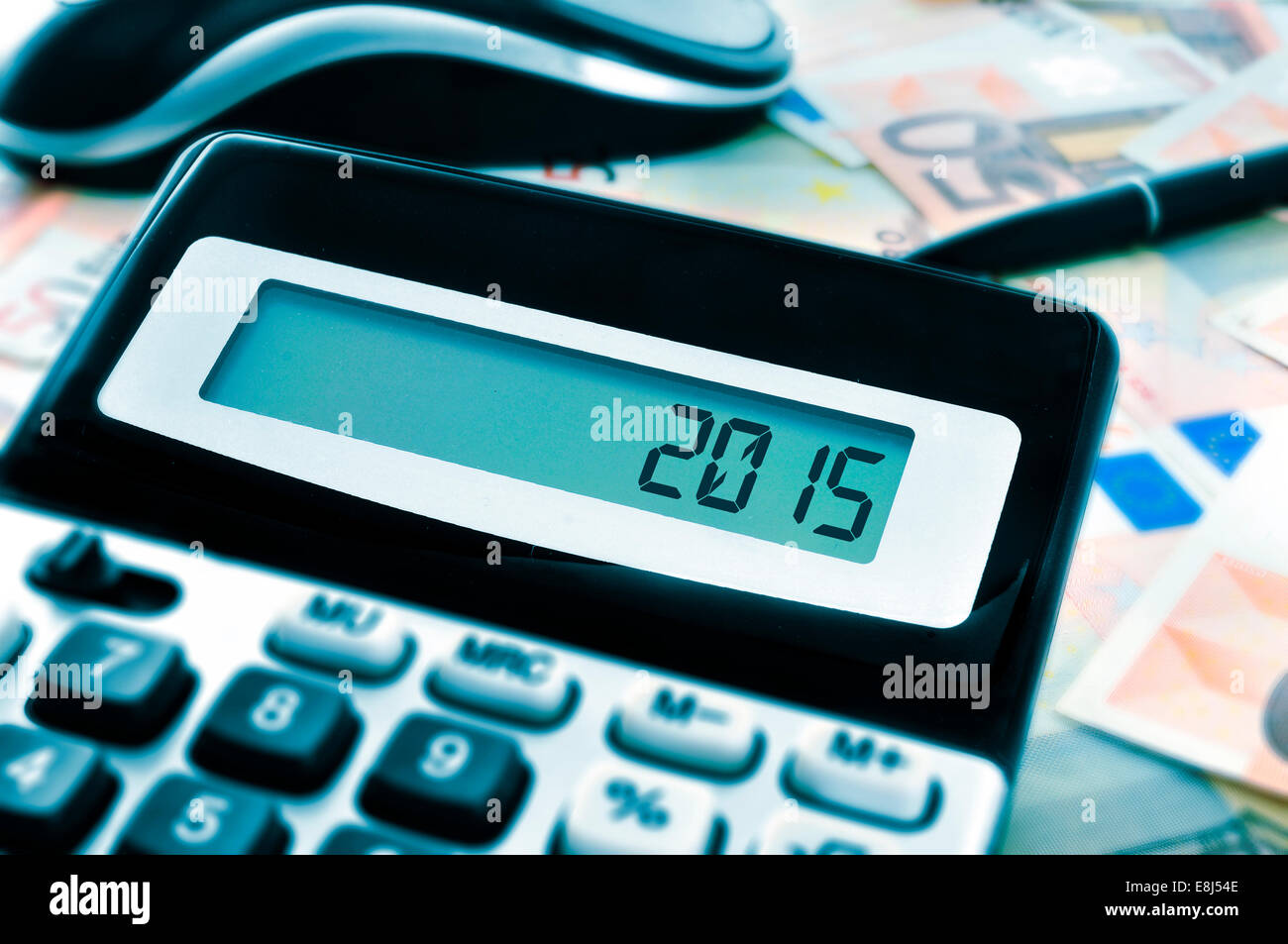 the number 2015, as the new year, on the display of a calculator Stock ...