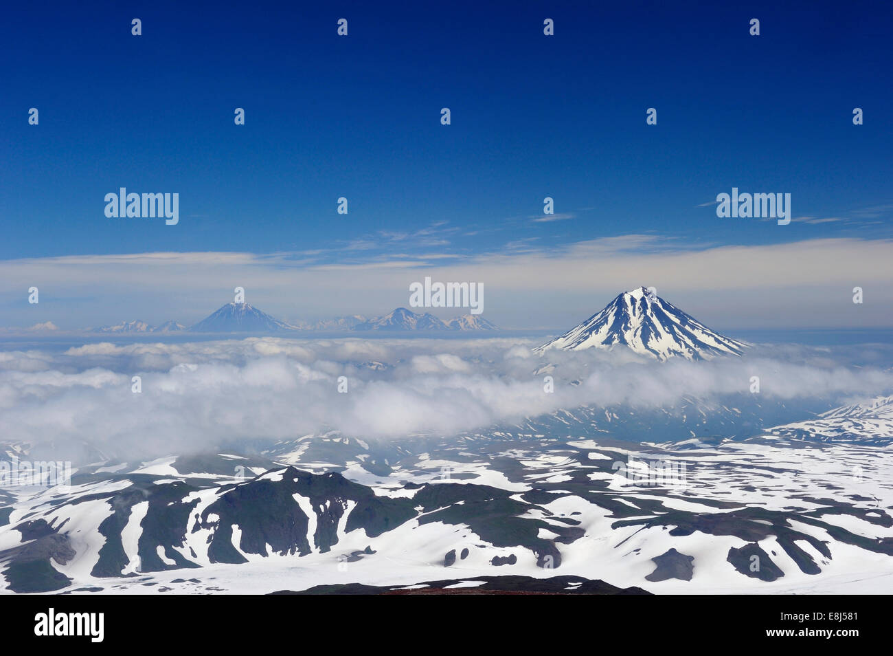 View from the Gorely volcano to the Tolmachev Dol and Opala volcanoes ...