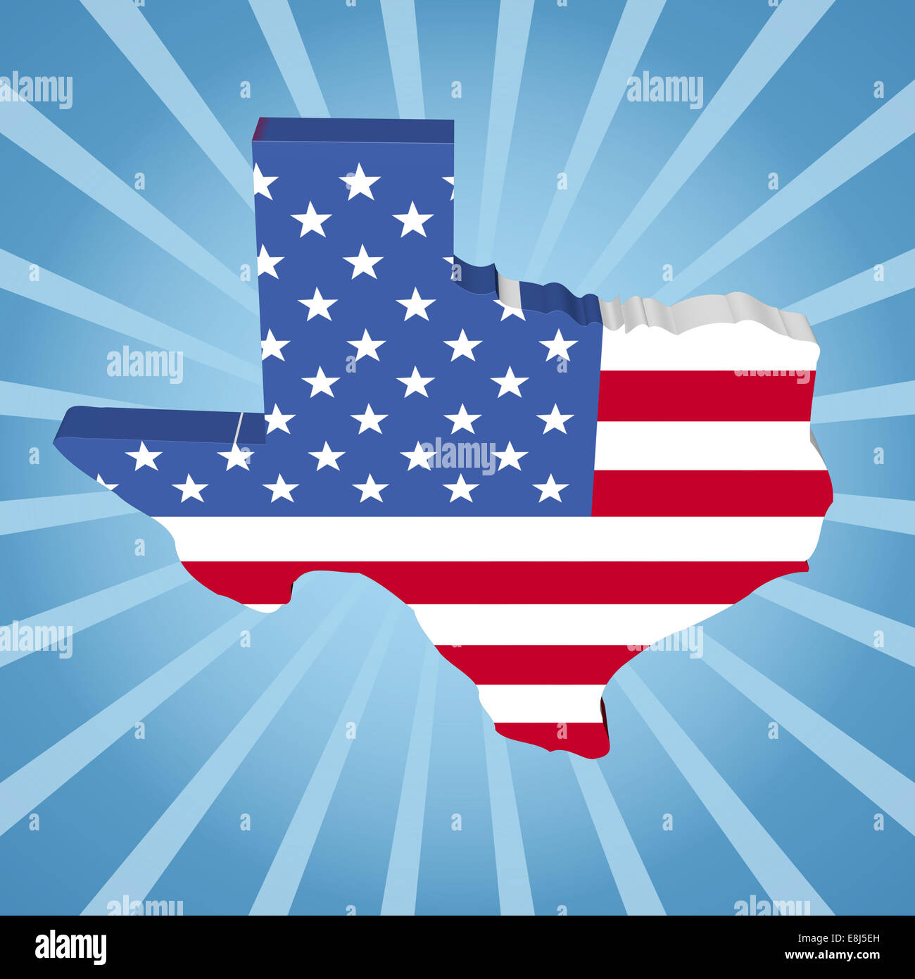 Texas map flag on blue sunburst illustration Stock Photo - Alamy