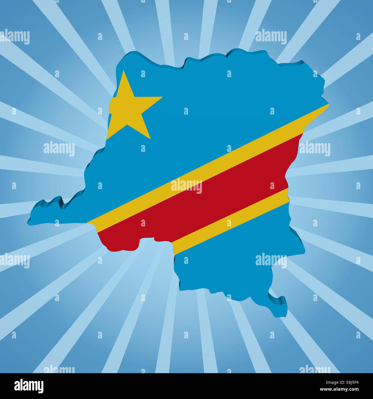 Democratic Republic of Congo map flag on blue sunburst illustration ...