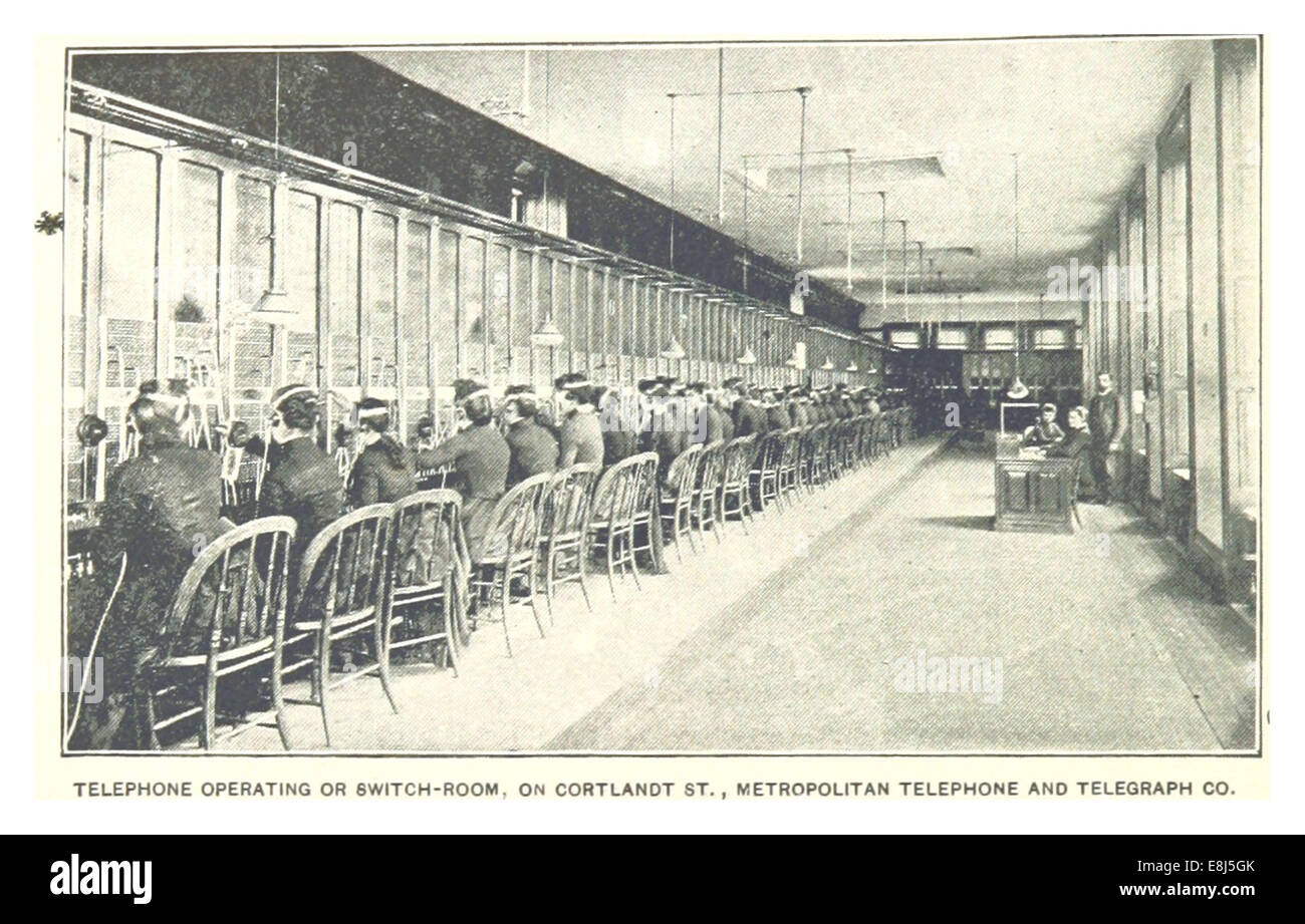 An 1893 illustration showing the telephone operating or switch-room at ...