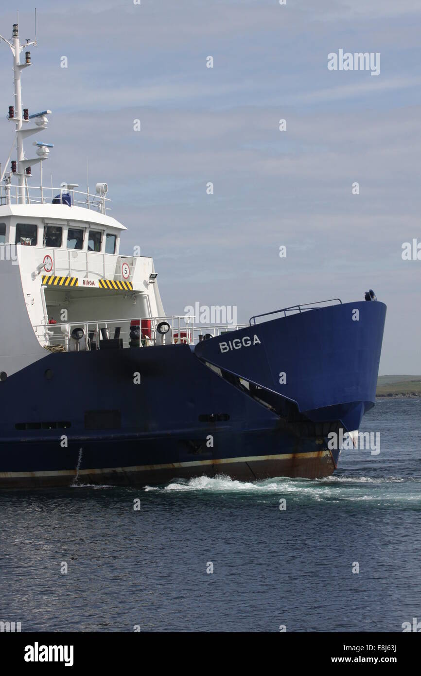 Bluemull Sound ferry MV Bigga departing Gutcher Yell Shetland Scotland ...