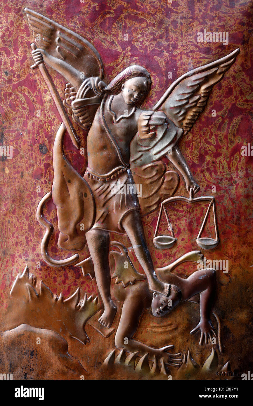 Brazzaville. St Anne's Basilica. Depiction of the Archangel St Michael ...