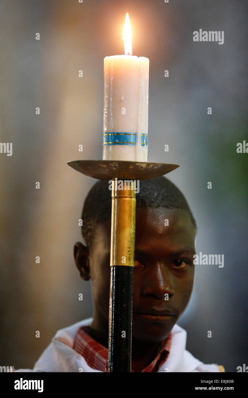 Brazzaville. St Anne's Basilica. Catholic mass. Altar Boy Stock Photo ...