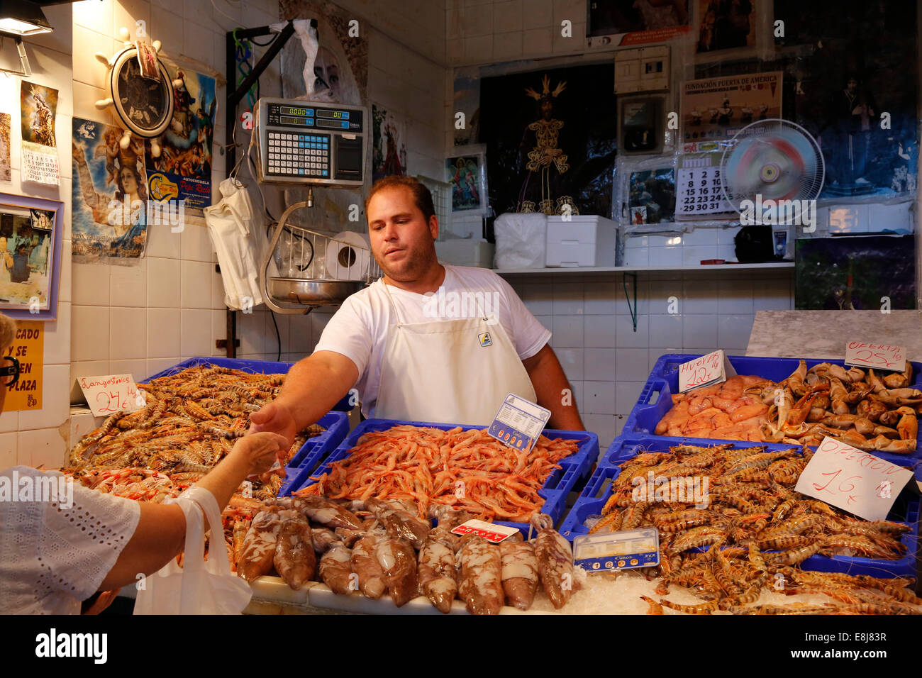 Fish and seafood market in Sanlucar de Barrameda, Andalusia Stock Photo ...