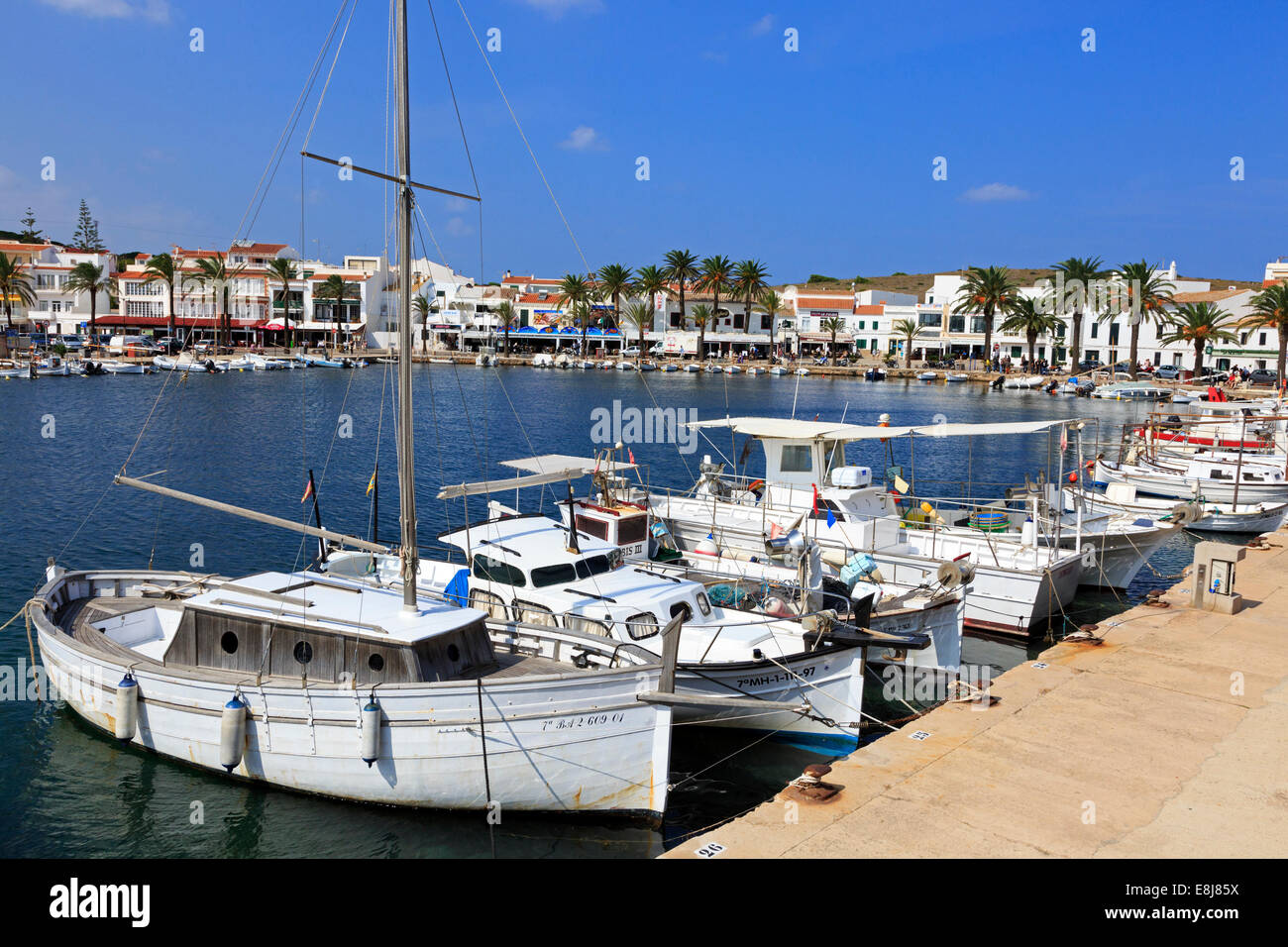 Small harbour at Fornellis with traditional Spanish styled fishing ...