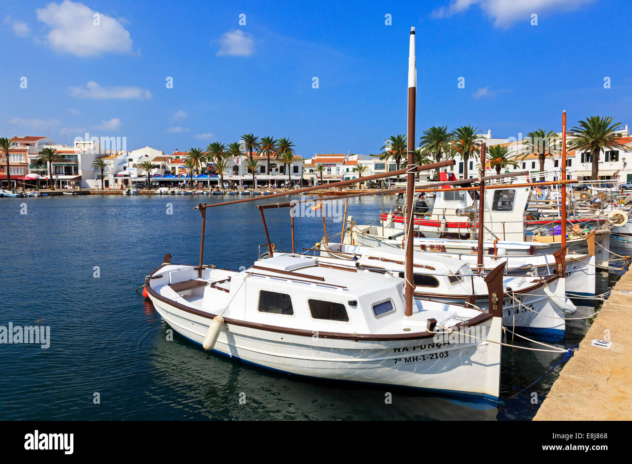 Small harbour at Fornellis with traditional Spanish styled fishing ...