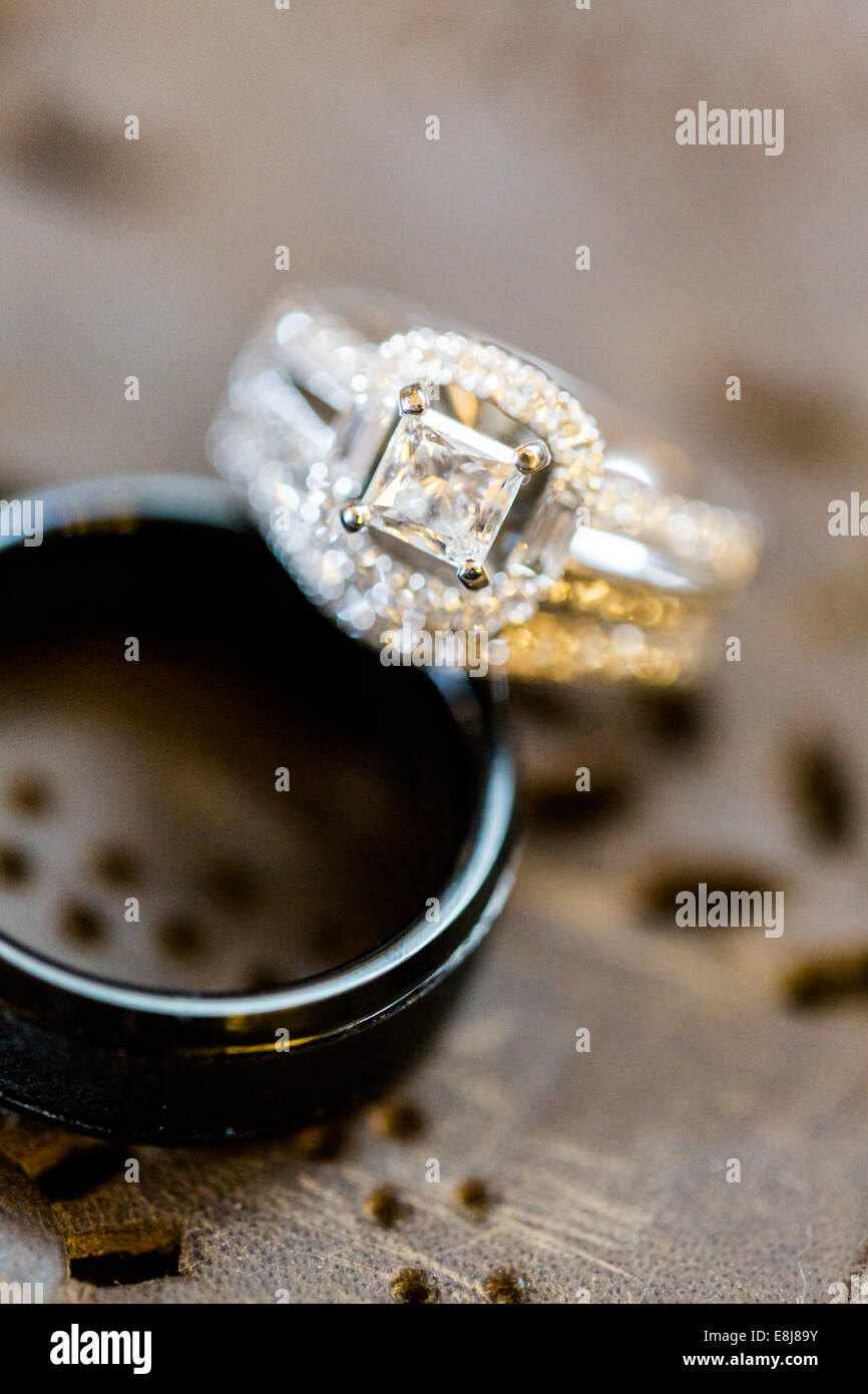 Close up of wedding rings from precious metals Stock Photo - Alamy