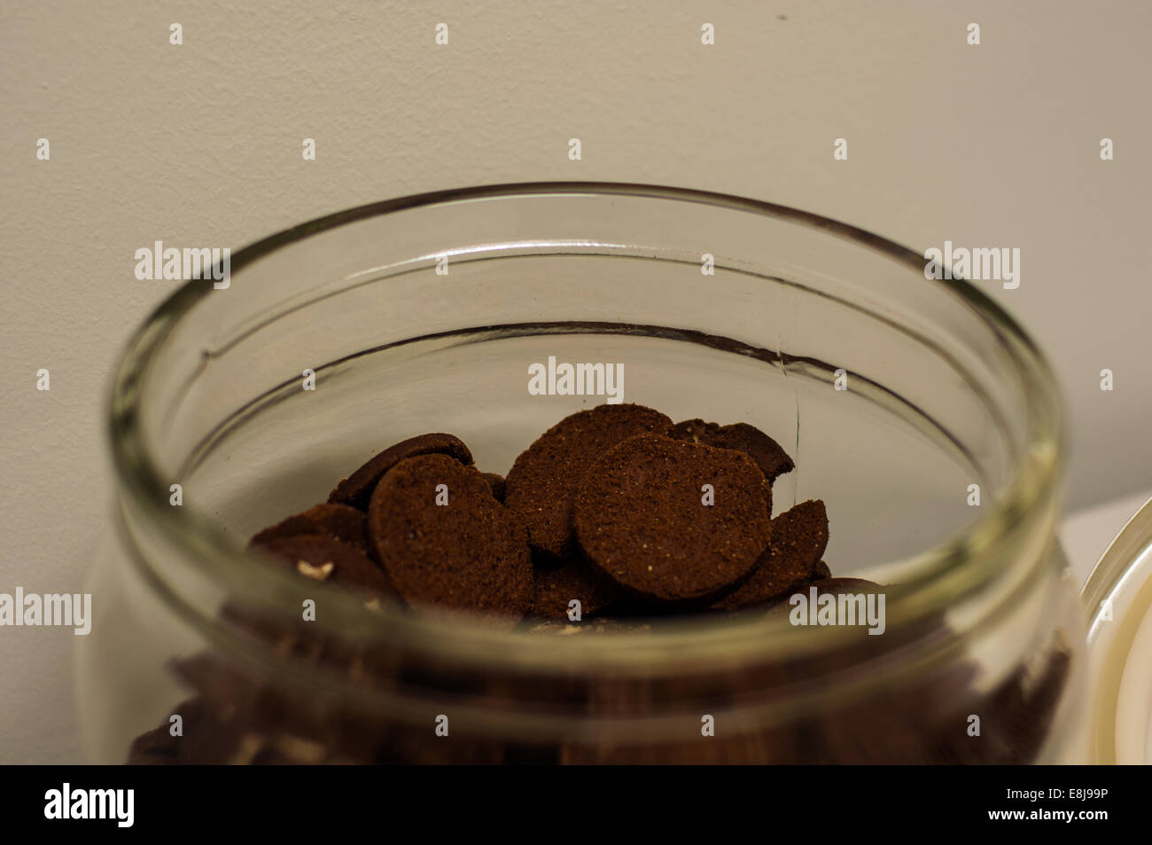 delicious chocolate biscuits in a transparent glass container Stock ...